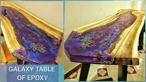 Coral And Epoxy - Resin Galaxy Table - Woodworking - UmiFaniオーダーメイド家具製作所